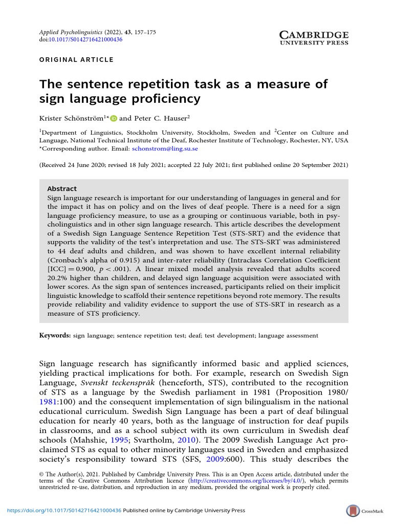 Sentence Repetition Task As A Measure of Sign Language Proficiency ...