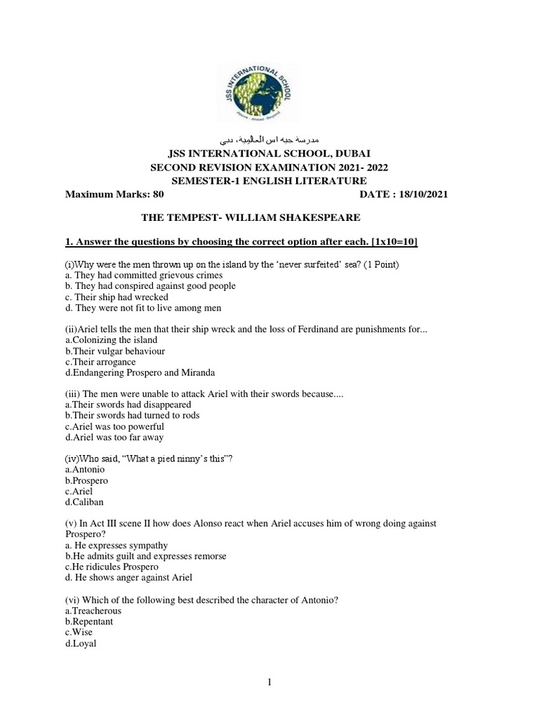 English Literature Second Revision | PDF | The Tempest