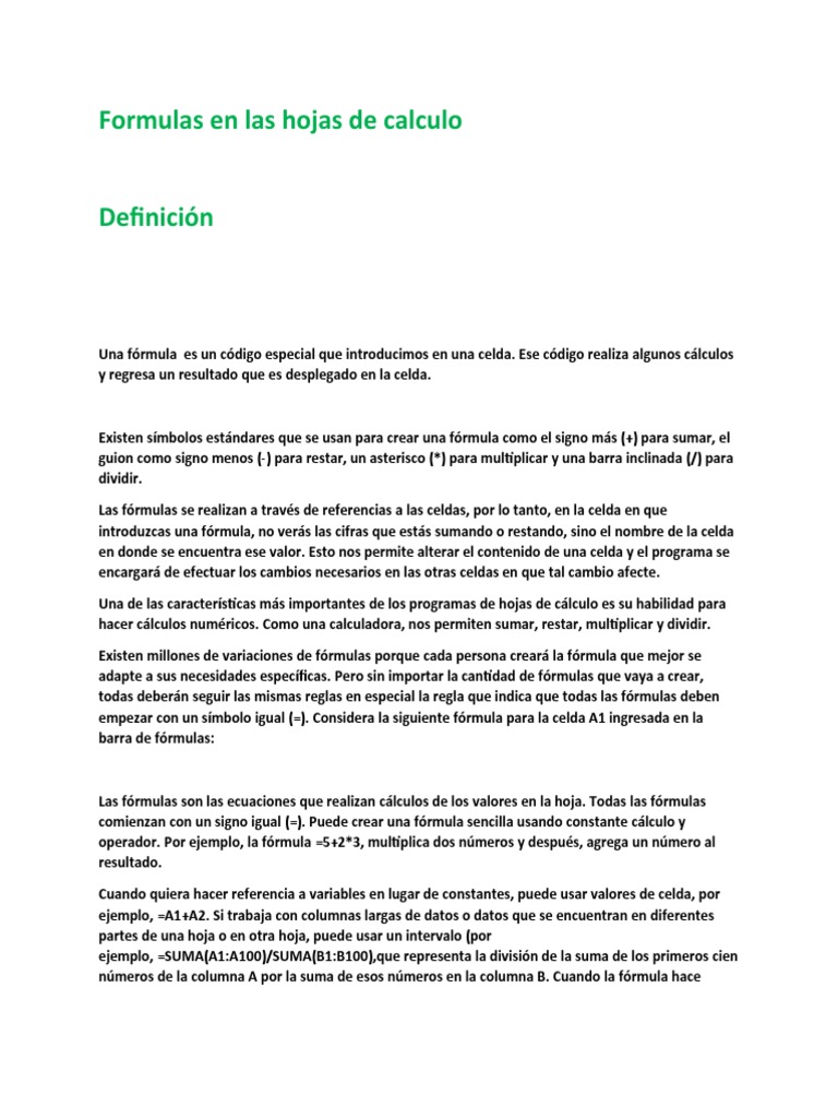 Formulas en Las Hojas de Calculo Andres | PDF | Hoja de cálculo | Fórmula