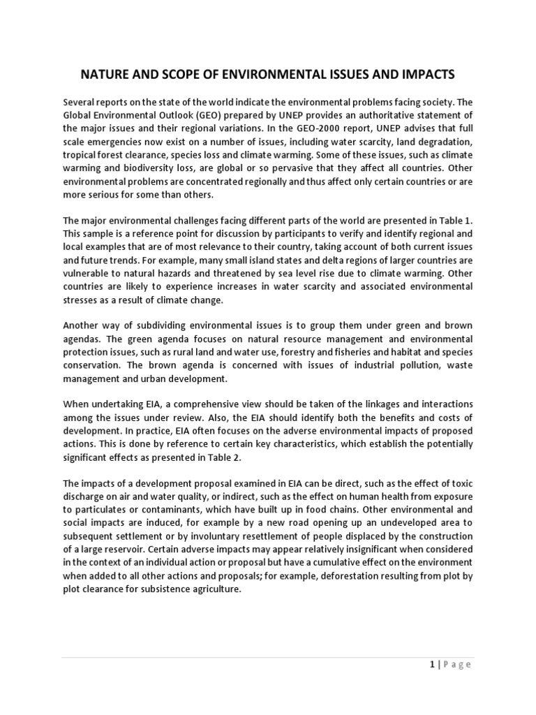 Nature and Scope of Environmental Issues and Impacts of Eia | PDF ...