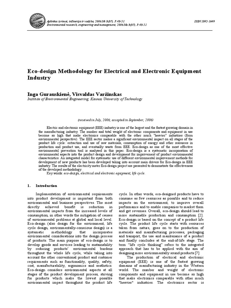 Eco-Design Methodology For Electrical and Electron | PDF