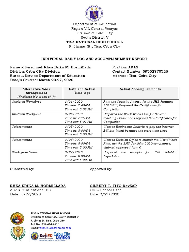 Template of Teachers Individual Log & Accomplishments | PDF | Business