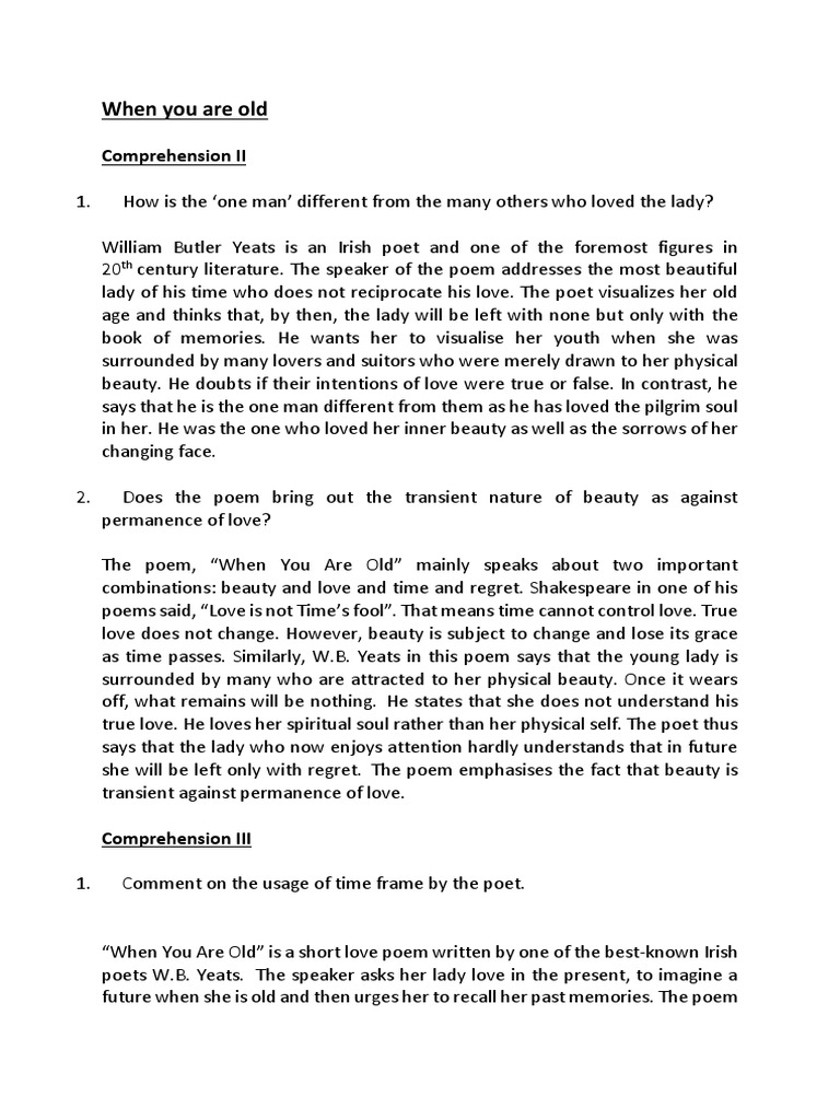 When You Are Old - Notes | PDF | Love | Beauty