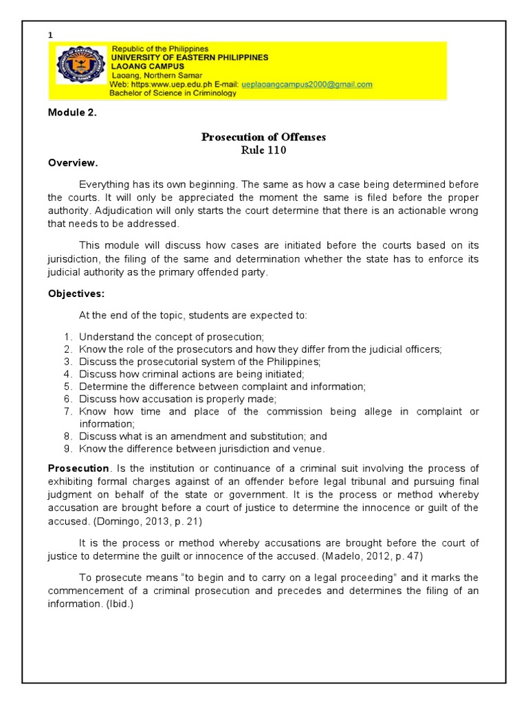 RULE 110 Module 2 | PDF | Prosecutor | Plea