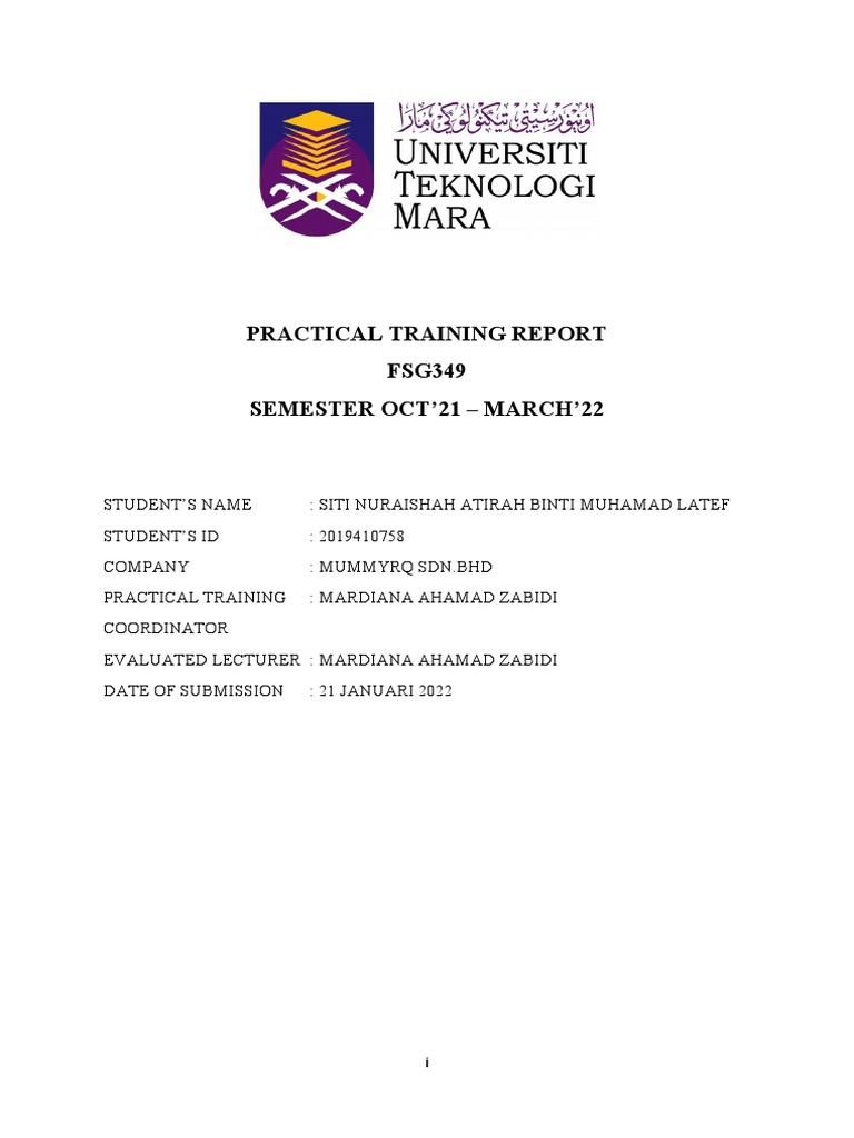 PRACTICAL TRAINING REPORT Aishah | PDF | Rice | Flour