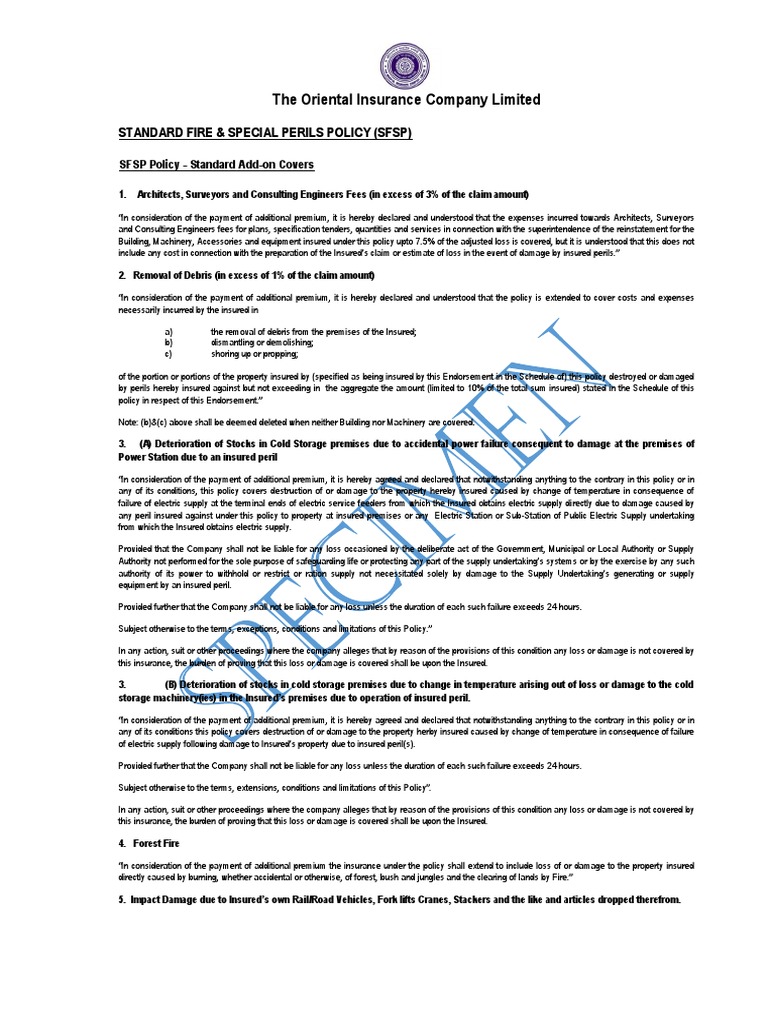 SFSP Policy Standard Add-on Covers | PDF | Insurance | Indemnity