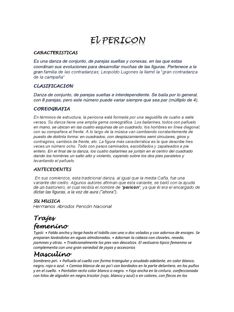 Características y Coreografía del Pericón | PDF | Bailes | Ropa