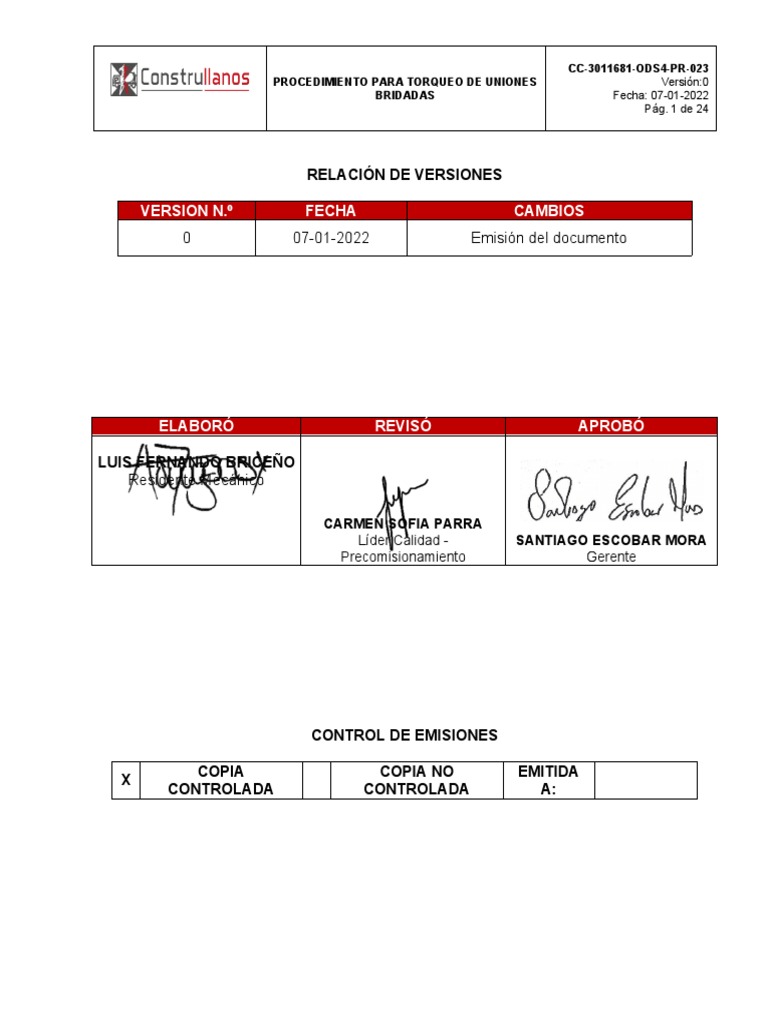 CC 3011681 Od4 PR 023 Torqueo de Uniones Bridadas | PDF | Residuos ...
