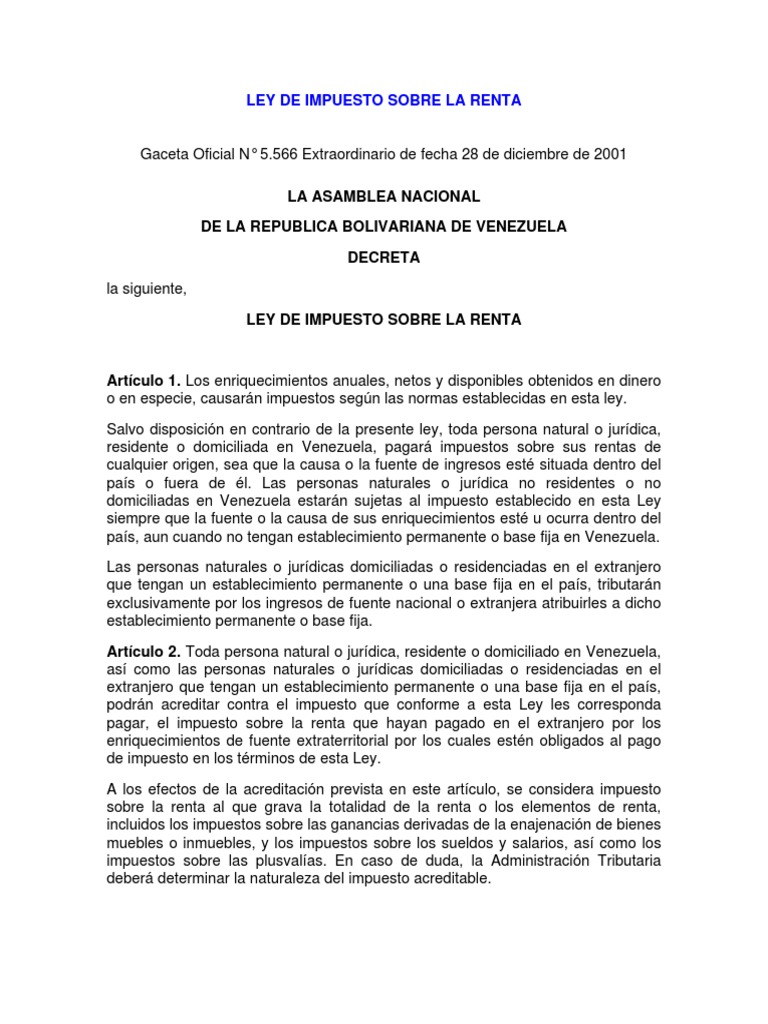 Ley de Impuesto Sobre La Renta | PDF | Impuesto sobre la renta | Impuestos