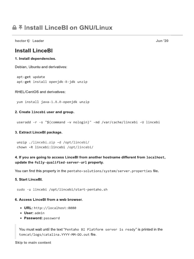 Install LinceBI On GNU-Linux | PDF