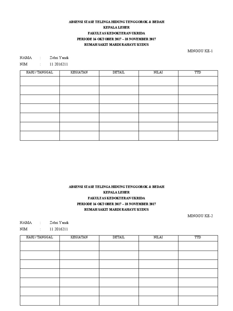 Absensi Stase THT & Bedah UKRIDA | PDF