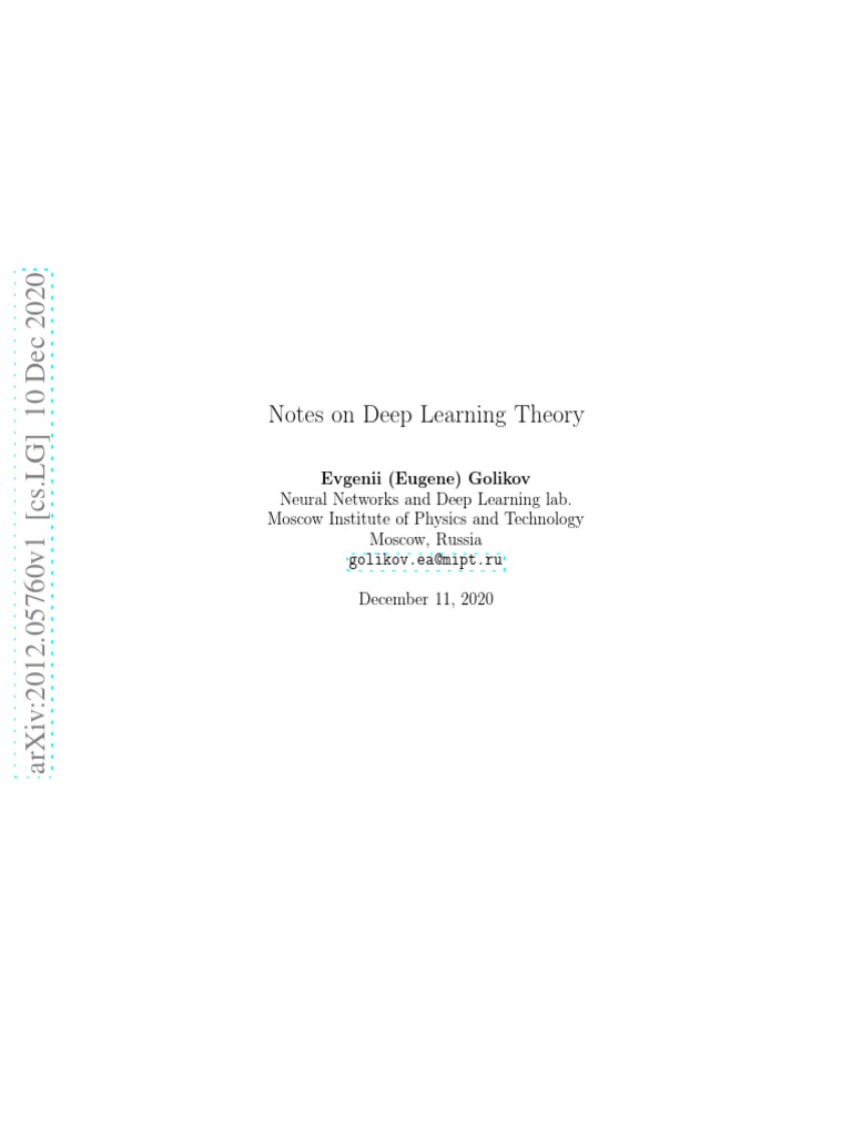 Notes On Deep Learning Theory | PDF | Artificial Neural Network | Deep ...