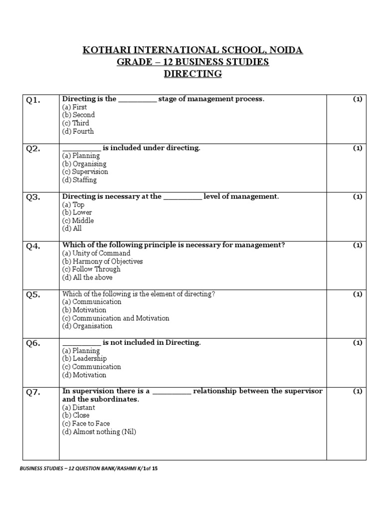 Directing - Question Bank | PDF | Leadership | Communication