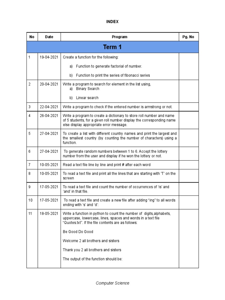 Practical Record Book Index Guide | PDF | Comma Separated Values ...