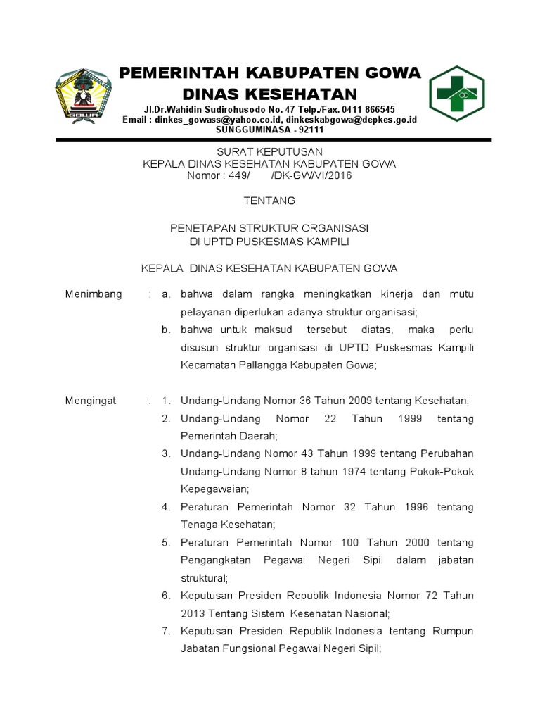 SK Struktur Organisasi Baru 2016 Baru | PDF