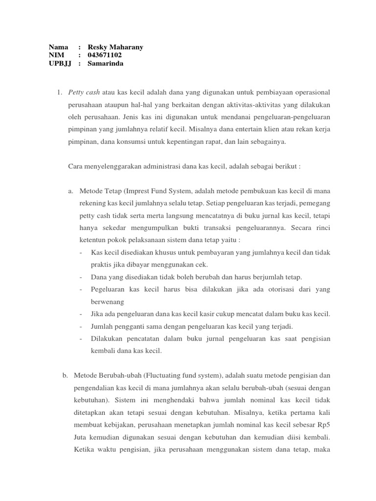 Diskusi 4 AKM I (Resky Maharany-043671102) | PDF | Pengelolaan Keuangan & Uang