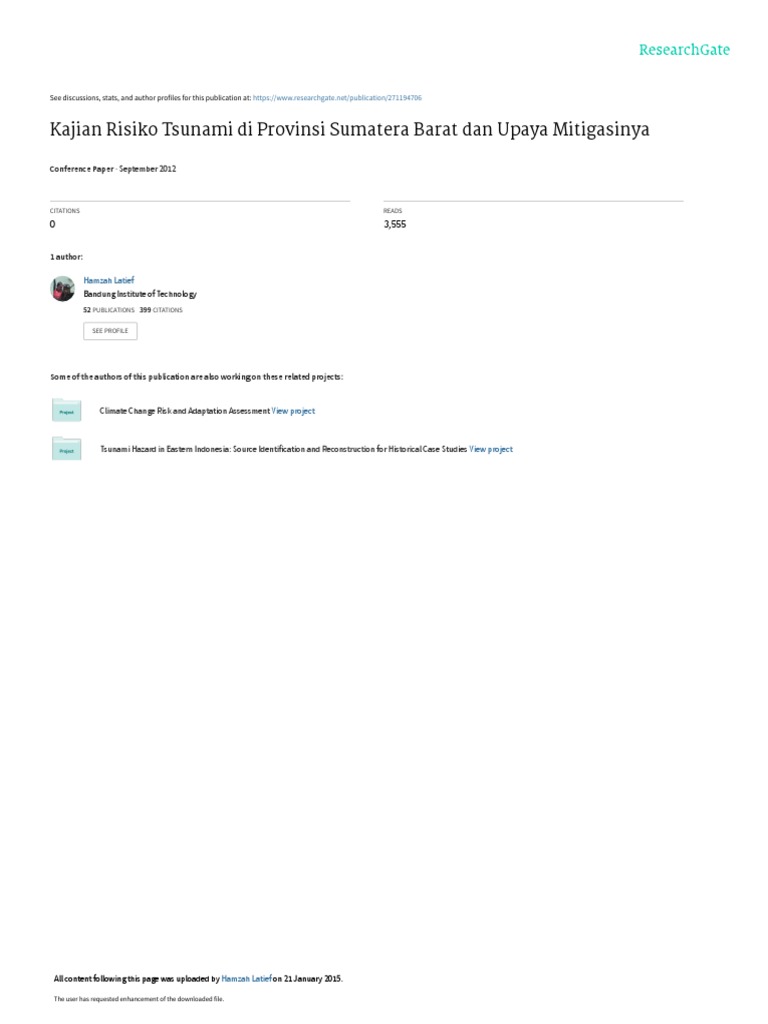 Kajian Risiko Tsunami Di Provinsi Sumatera Barat Dan Upaya Mitigasinya | PDF