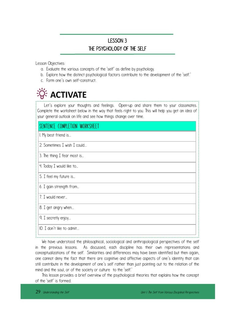 Lesson 3 The Psychology of The Self | PDF | Id | Self