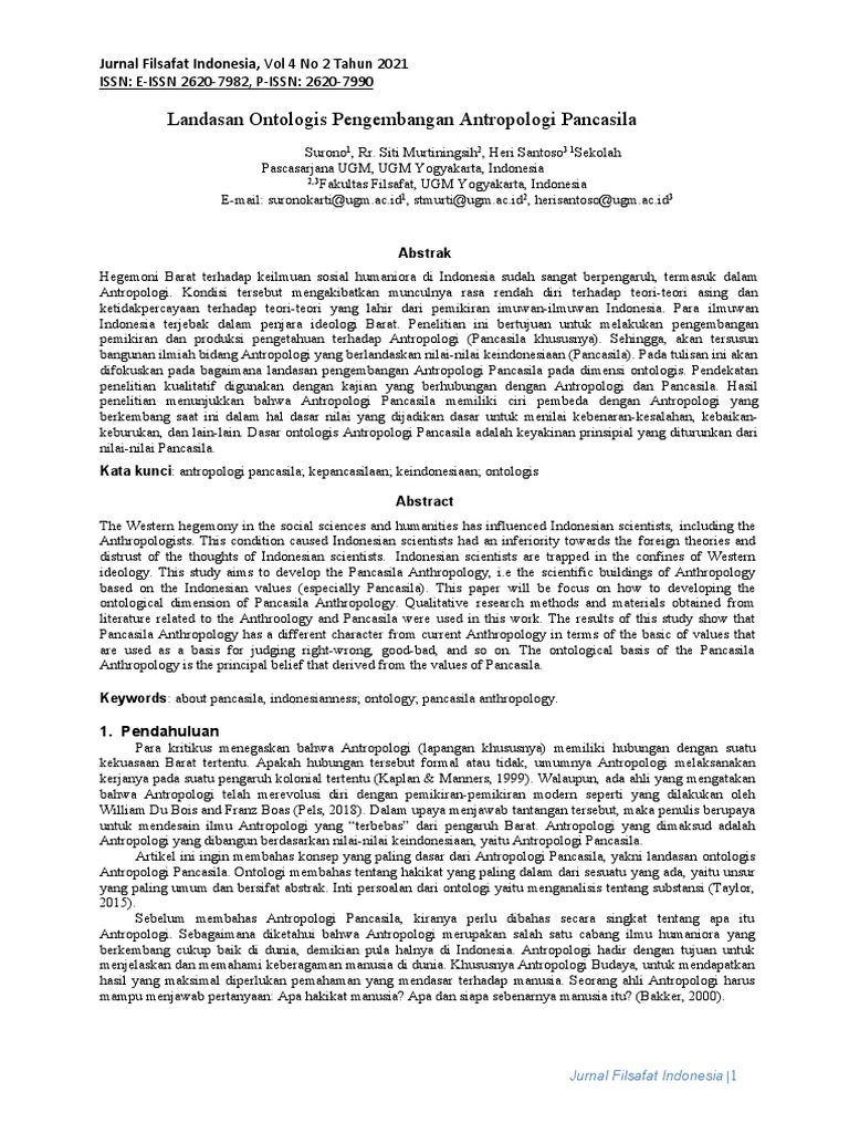 Ontologi Antropologi Pancasila di Indonesia | PDF | Filsafat | Sejarah