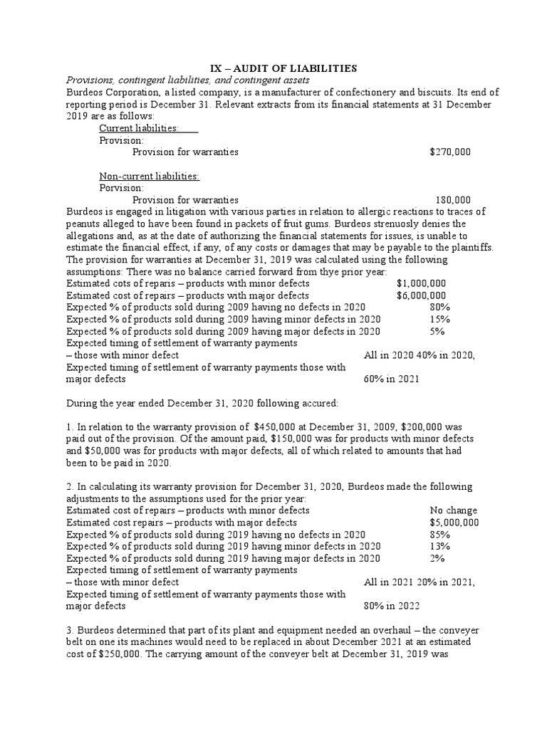 Burdeos Corporation Liability Audit Summary | PDF | Lawsuit | Damages