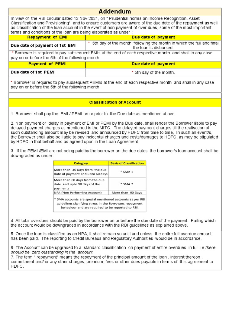 Addendum To Loan Agreement | PDF | Loans | Payments