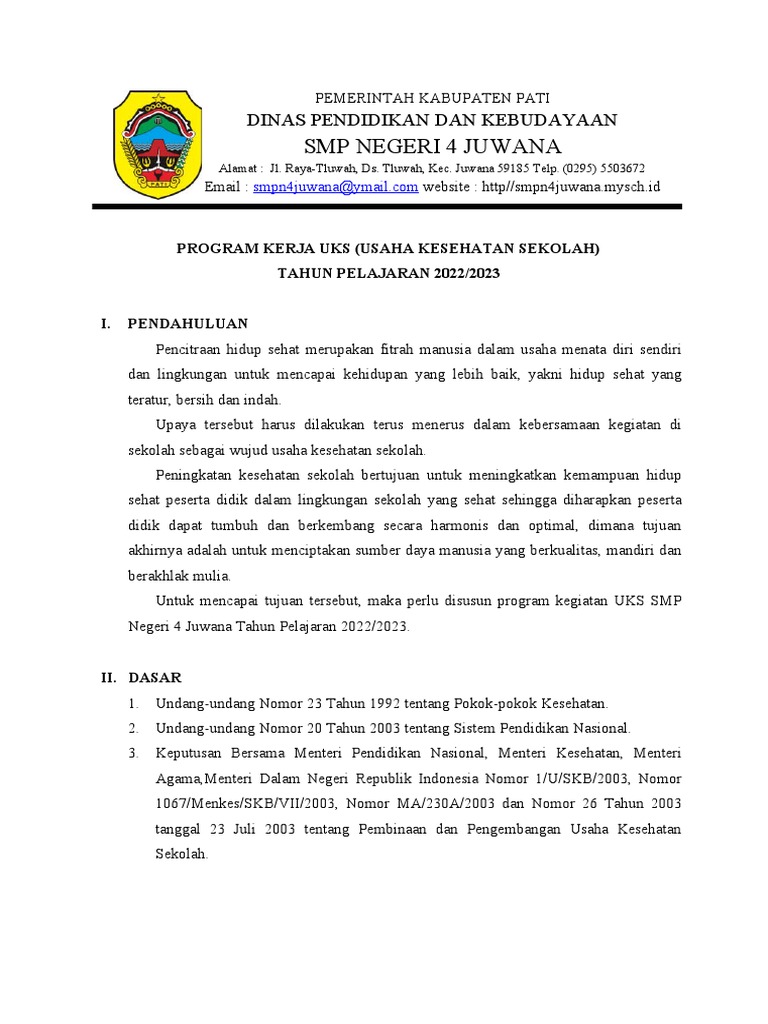 Program Kerja Uks 2022 | PDF