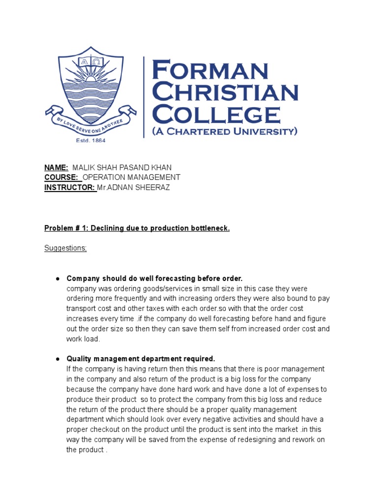 Operation Management Assignment 1 | PDF | Quality Management | Business