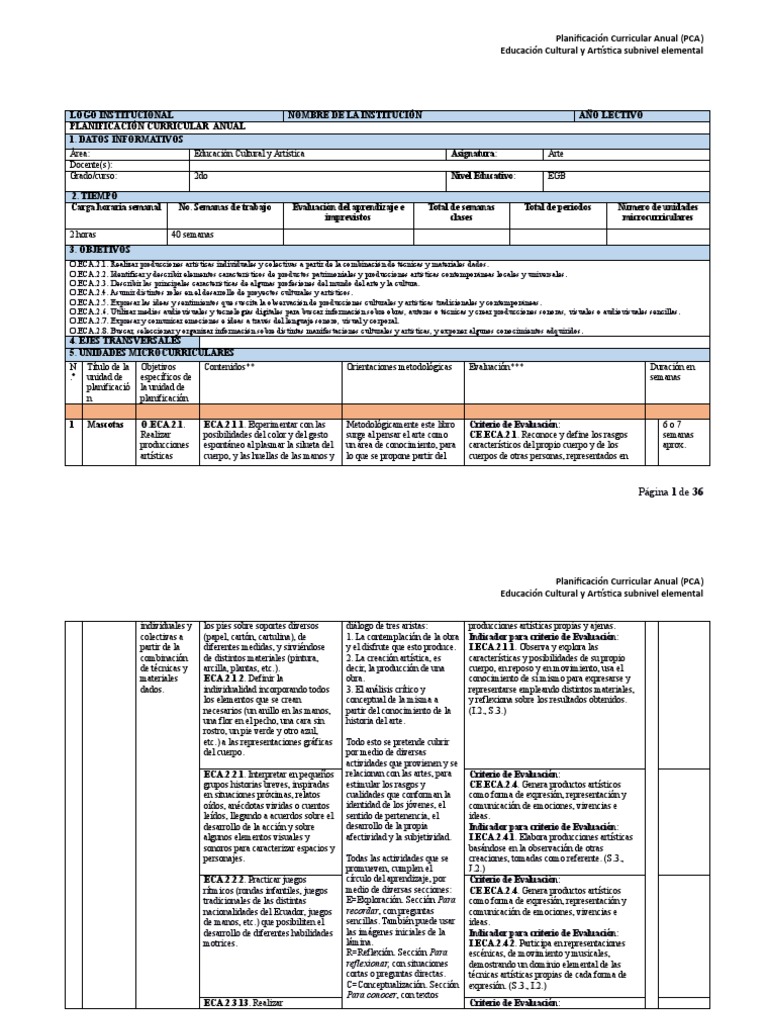 PCA ARTE Elemental | PDF | Evaluación | Conocimiento