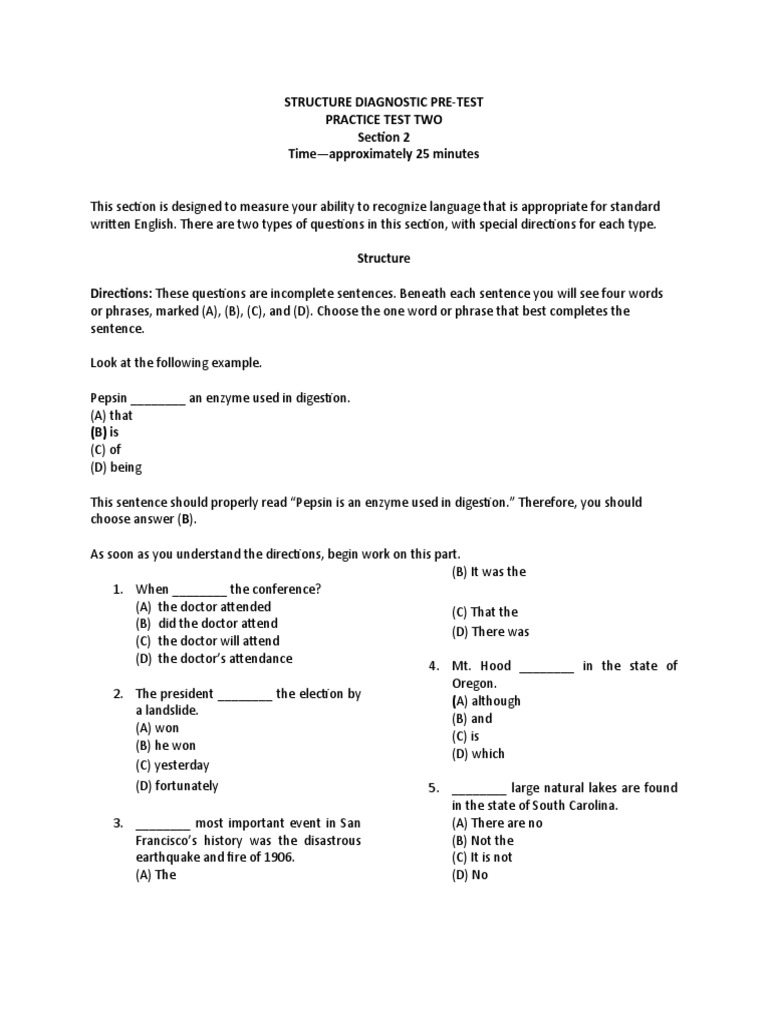 Structure Diagnostic Pre-Test | PDF