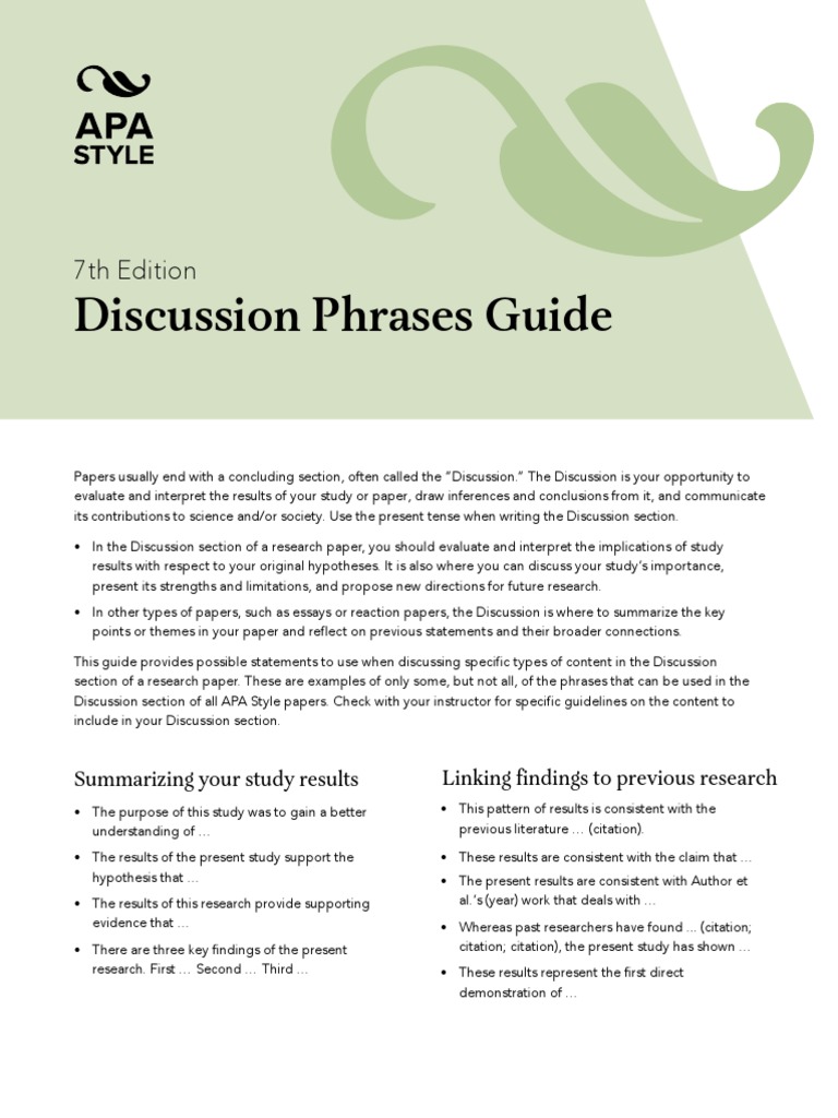 APA Discussion Section Phrases Guide | PDF | Citation | Psychology
