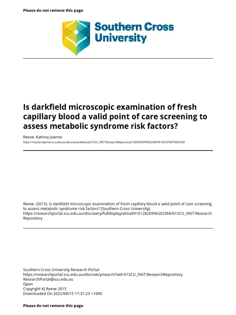 Is Darkfield Microscopic Examination of Fresh Capillary Blood A V | PDF ...