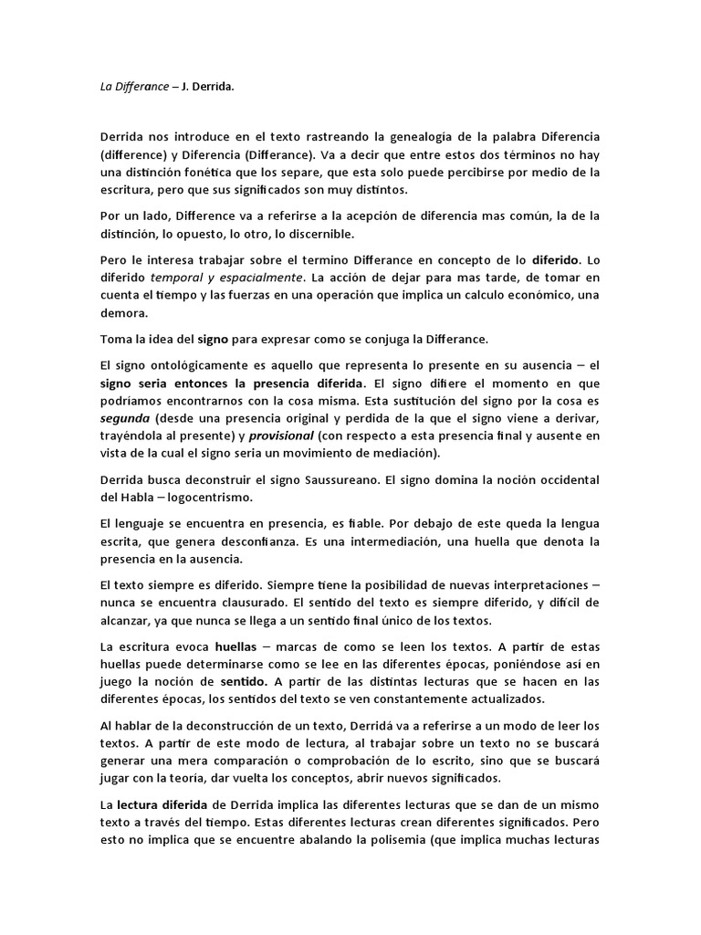 Derrida - La Differance | PDF | Deconstruccion | Comunicación humana