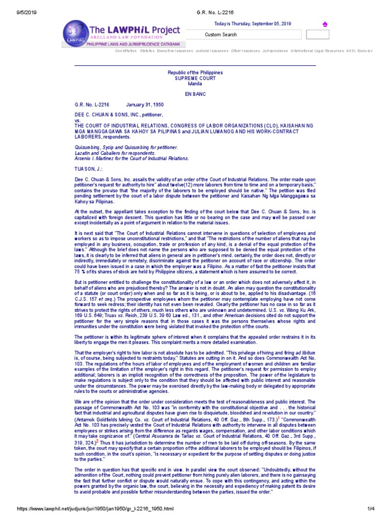 Dee Chuan v. CIR, 85 Phil 431 | PDF | Fourteenth Amendment To The ...