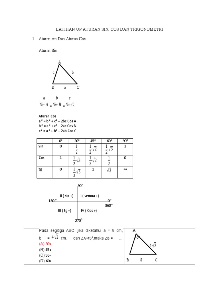 LATIHAN UP ATURAN SIN, Cos Dan Trigonometri | PDF