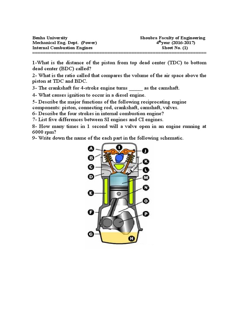 Sheet 1 ICE | PDF | Internal Combustion Engine | Diesel Engine