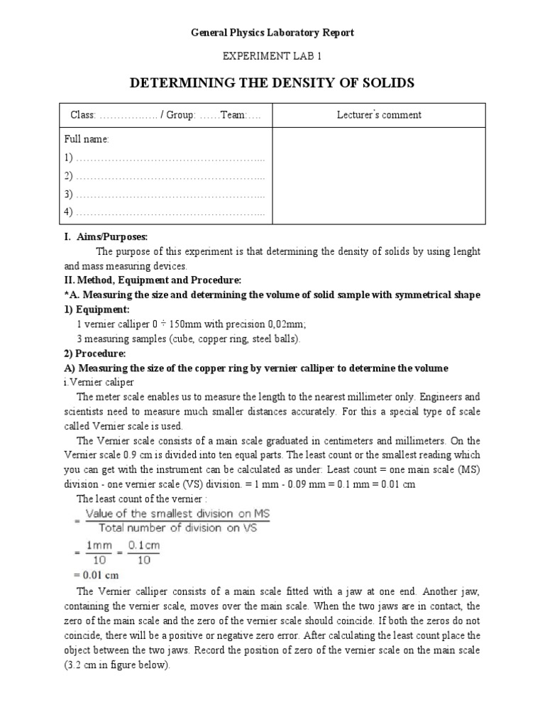 Determining Density of Solids Lab Report | PDF | Weighing Scale | Mass