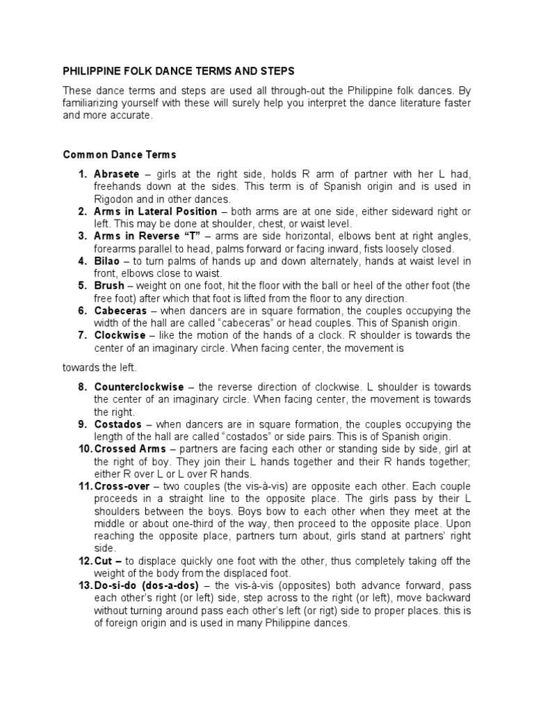 Philippine Folk Dance Terms and Steps | PDF | Foot | Dances