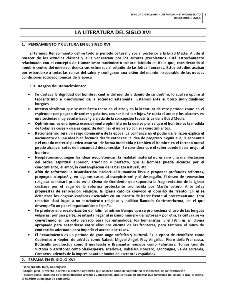 Literatura del Siglo XVI: Renacimiento y Poesía | PDF | Ciencias ...