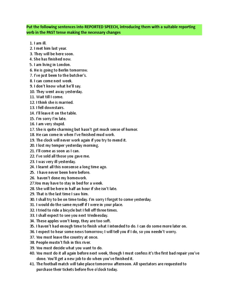 Reported Speech - Sentences | PDF