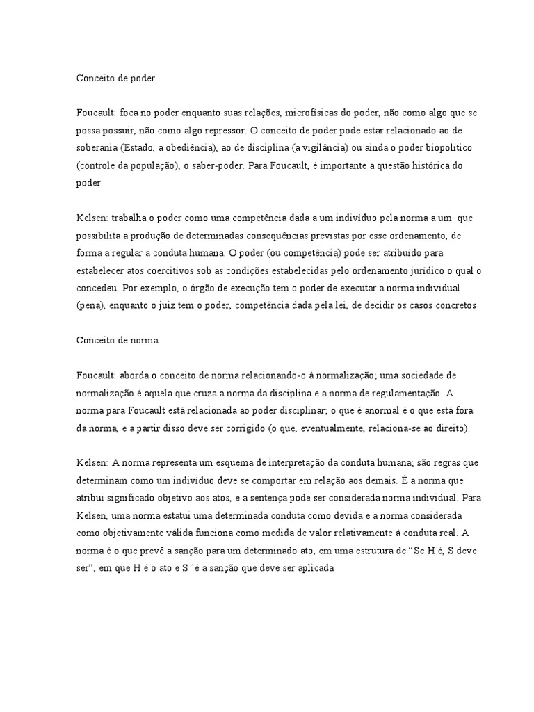 Conceitos de Poder e Norma em Foucault e Kelsen | PDF