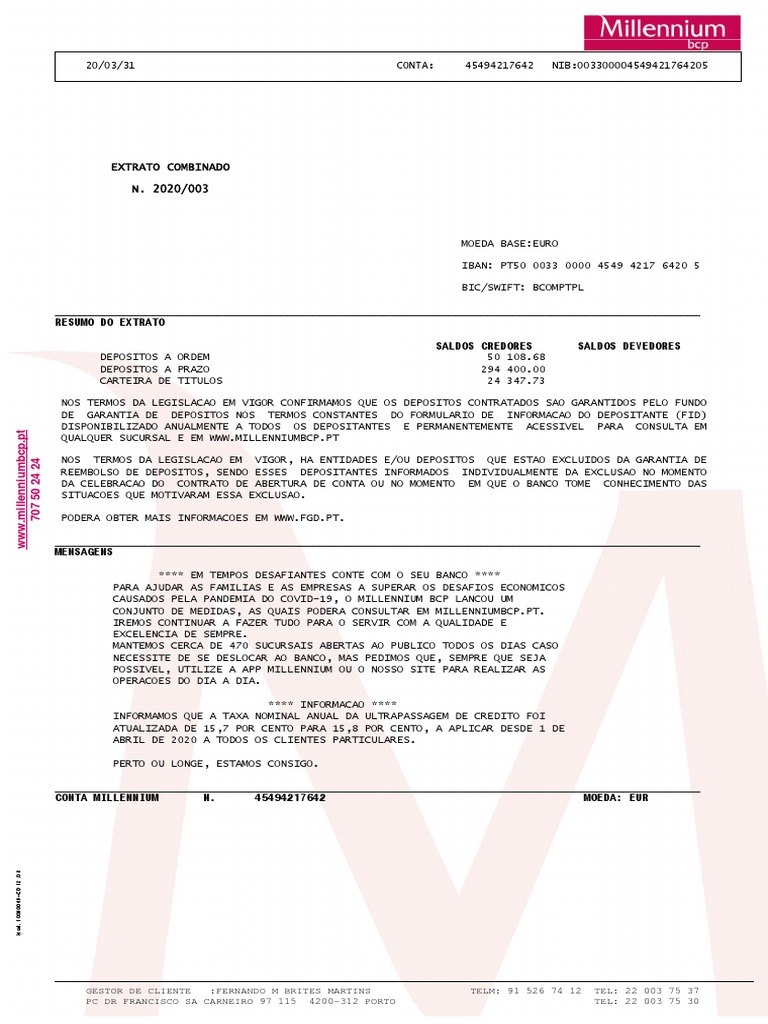 Extrato Combinado 2020003-2 PDF | PDF | Economias | Serviços financeiros