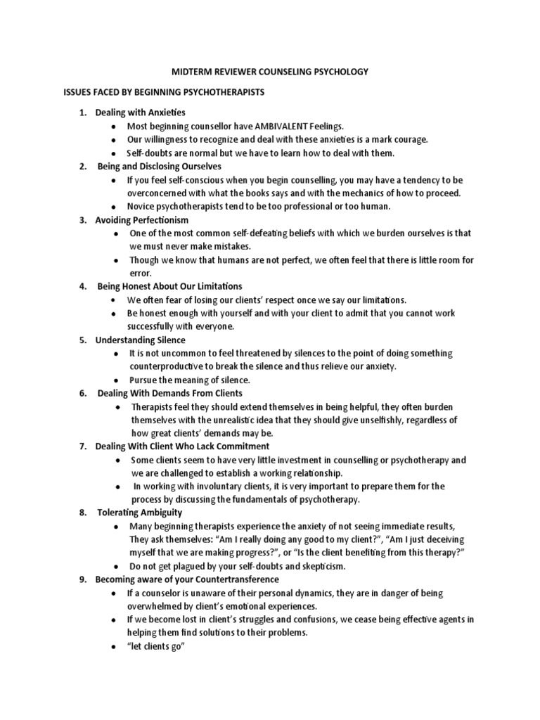 Midterm Reviewer Counseling Psychology | PDF | Psychotherapy ...