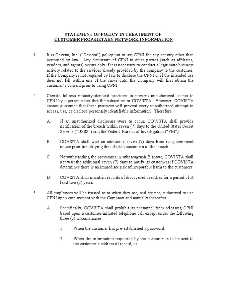 Covista CPNI Policy | PDF | Federal Communications Commission ...