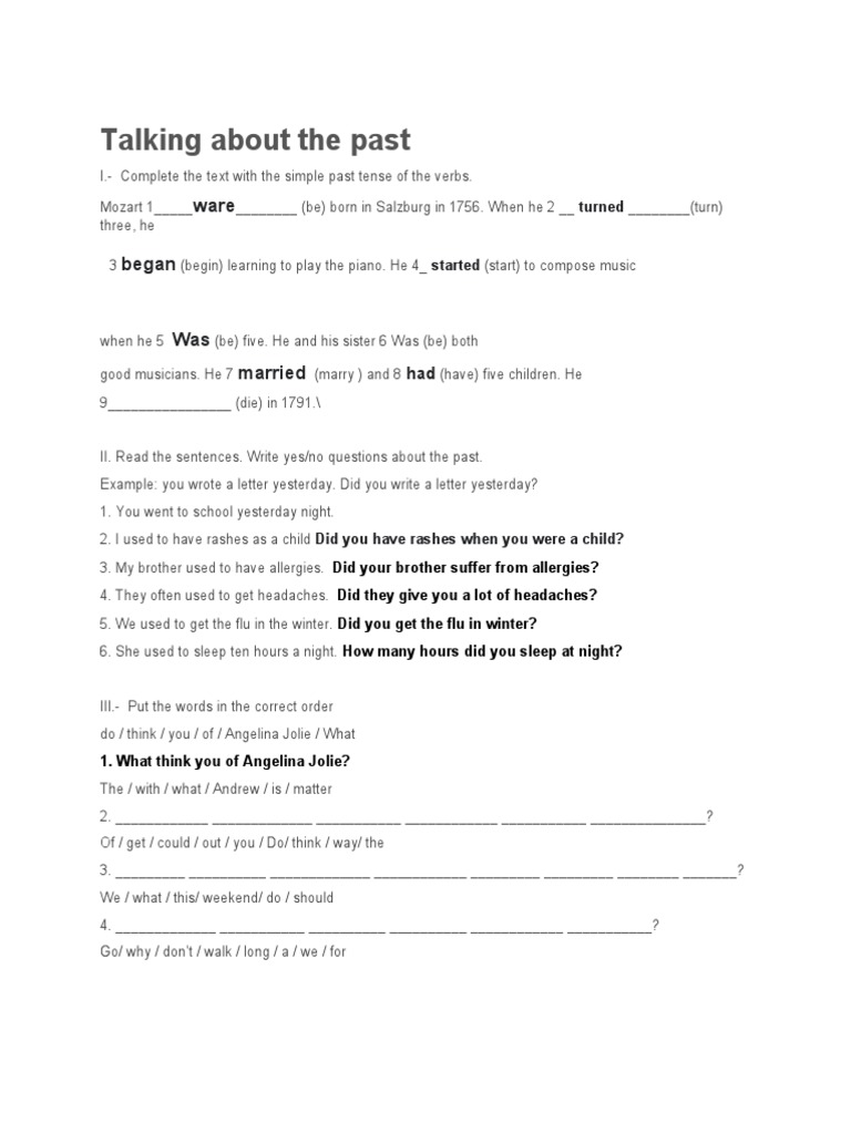Simple Past Tense Exercises | PDF