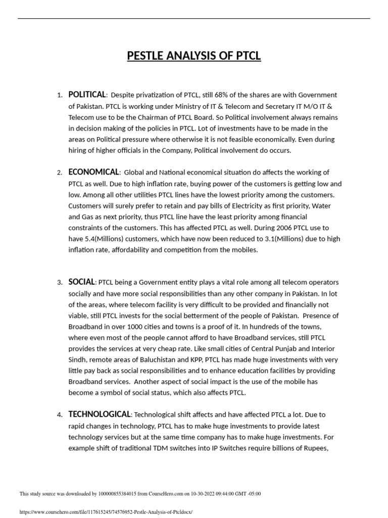 Pestle Analysis of PTCL | PDF | International Telecommunication Union | Telecommunications