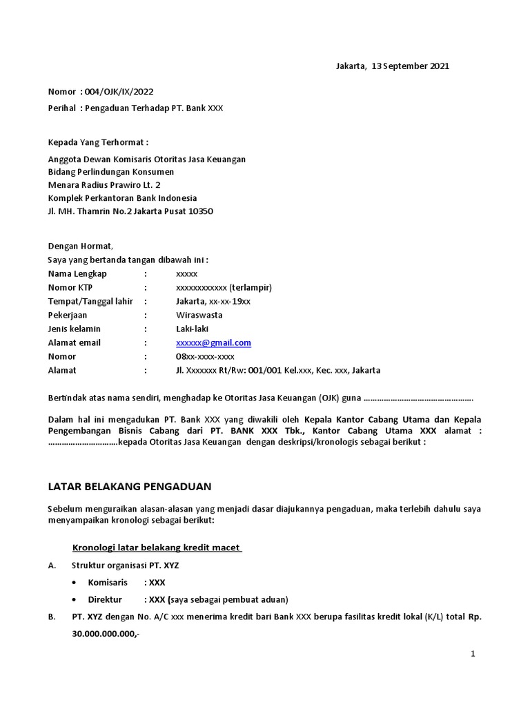 Contoh Surat Ke OJK | PDF