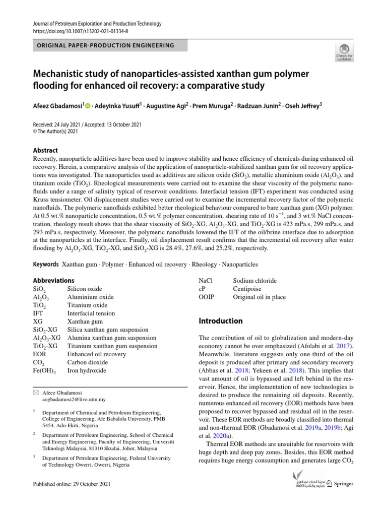 Mechanistic Study of Nanoparticles-Assisted Xantha | PDF | Enhanced Oil ...