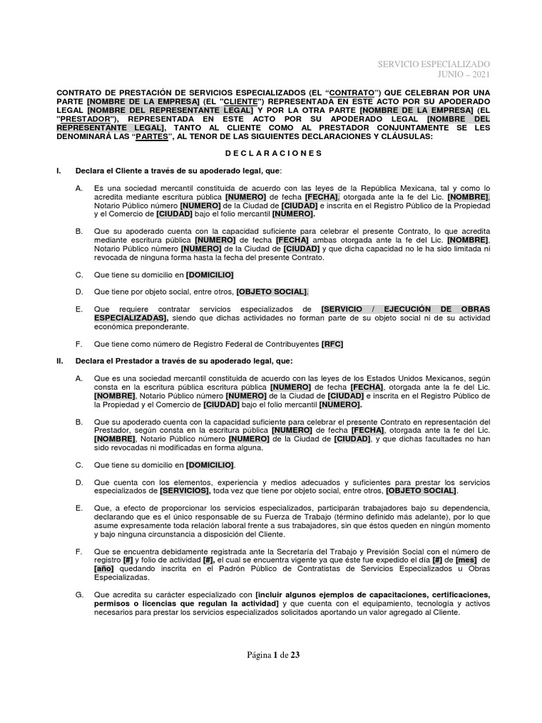 Contrato de Servicios Especializados REPSE | PDF