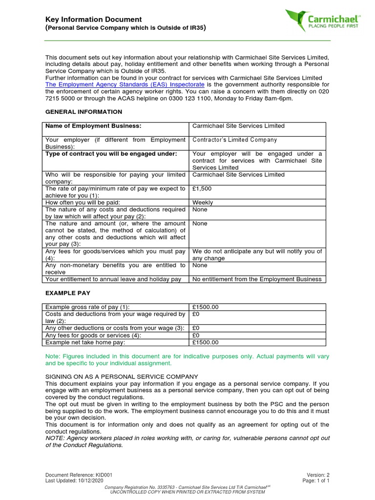 PSC Outside of IR35 KID | PDF | Employment | Government
