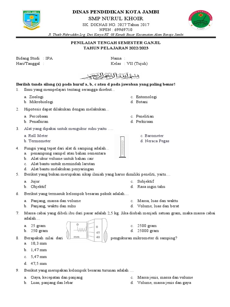Soal PTS Ipa Kelas 7 Semester 1 | PDF